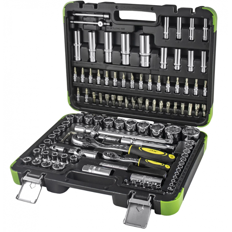 Estuche de herramientas 108 piezas con vasos hexagonales - cromado - Solocamión Repuestos